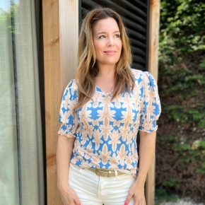 Soft collectie print shirt Britt jeansblauw sale | Kenza Moda